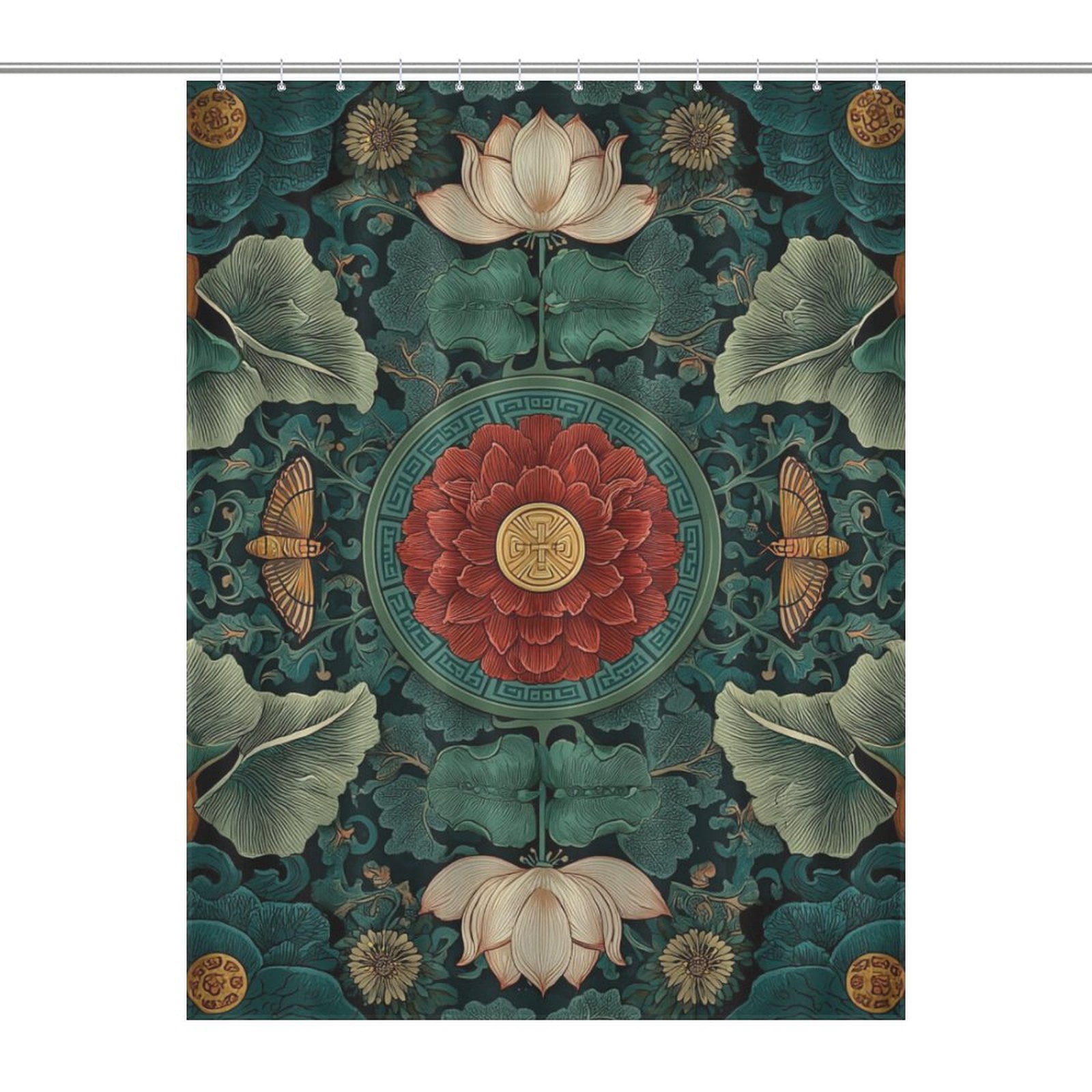 Elegant Floral Asian Symmetrical Design Cloth Fabric Bathroom Decor Set ...
