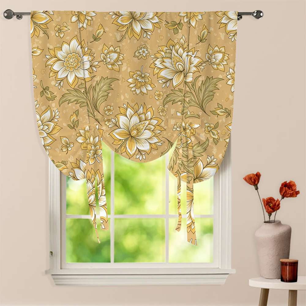 Elegant Floral Beige Pattern Window Curtain for Living Room Roman ...