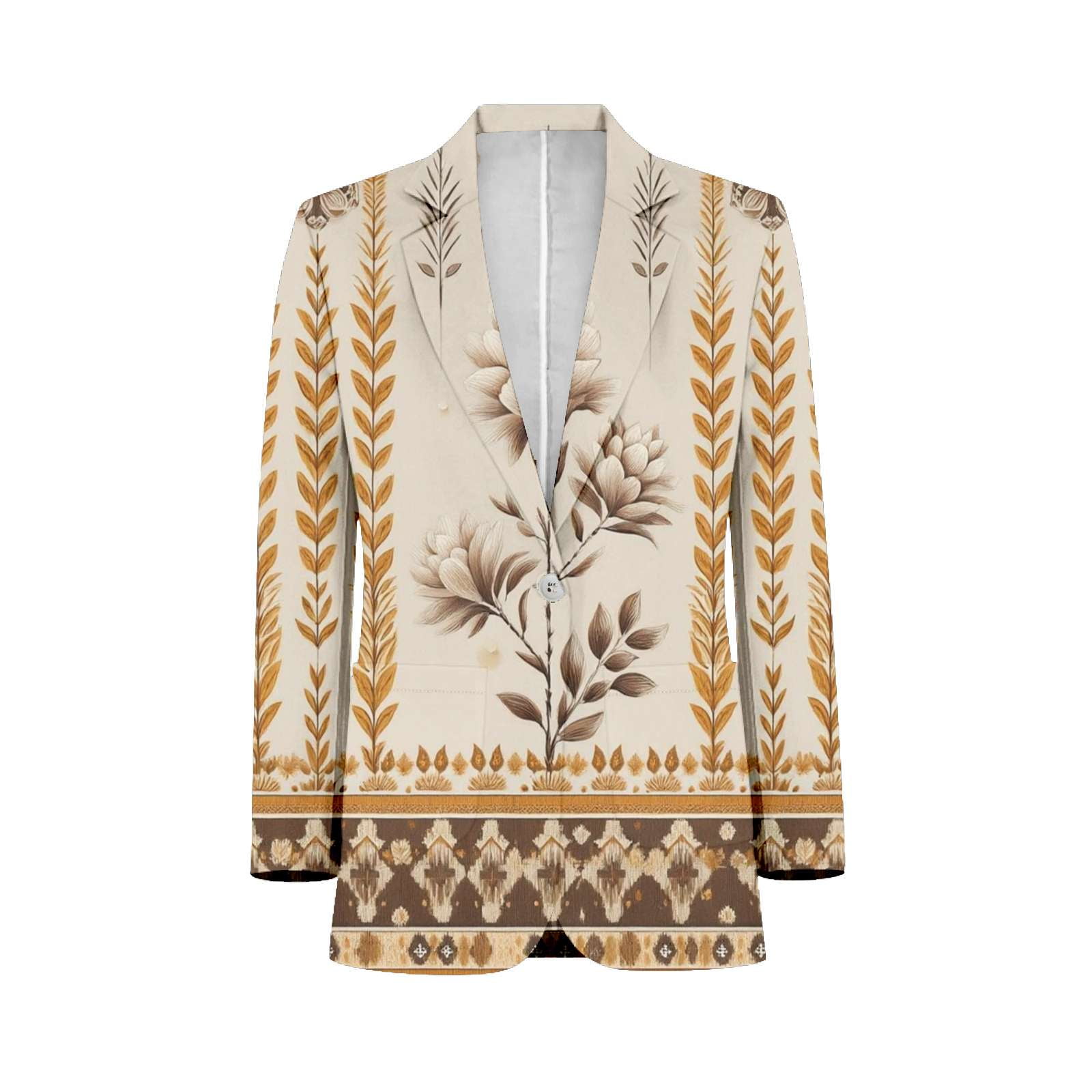 Elegant Floral Beige Textile Design Men Blazers Slim Clothing Summer ...