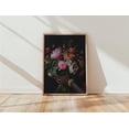 Elegant Floral Bouquet Pink Red Peach Blooms Dark Moody Background Wall ...