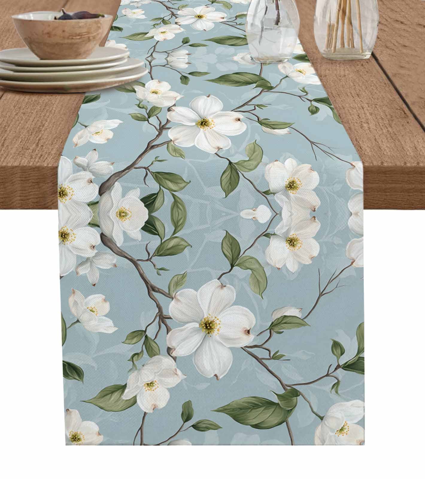 Elegant Floral Burlap Cotton Table Runner 13x36 Inches Short ...