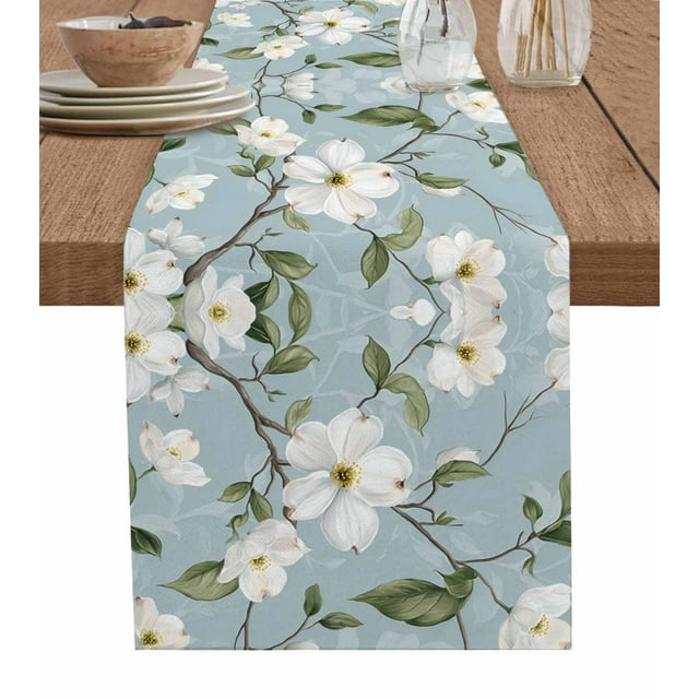 Elegant Floral Burlap Cotton Table Runner 13x36 Inches Short ...