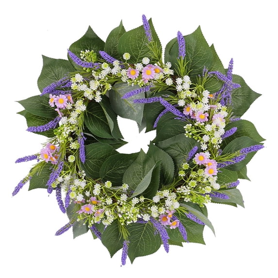 Elegant Floral Circle Pink Flower Door Wreath with Green Leave for ...