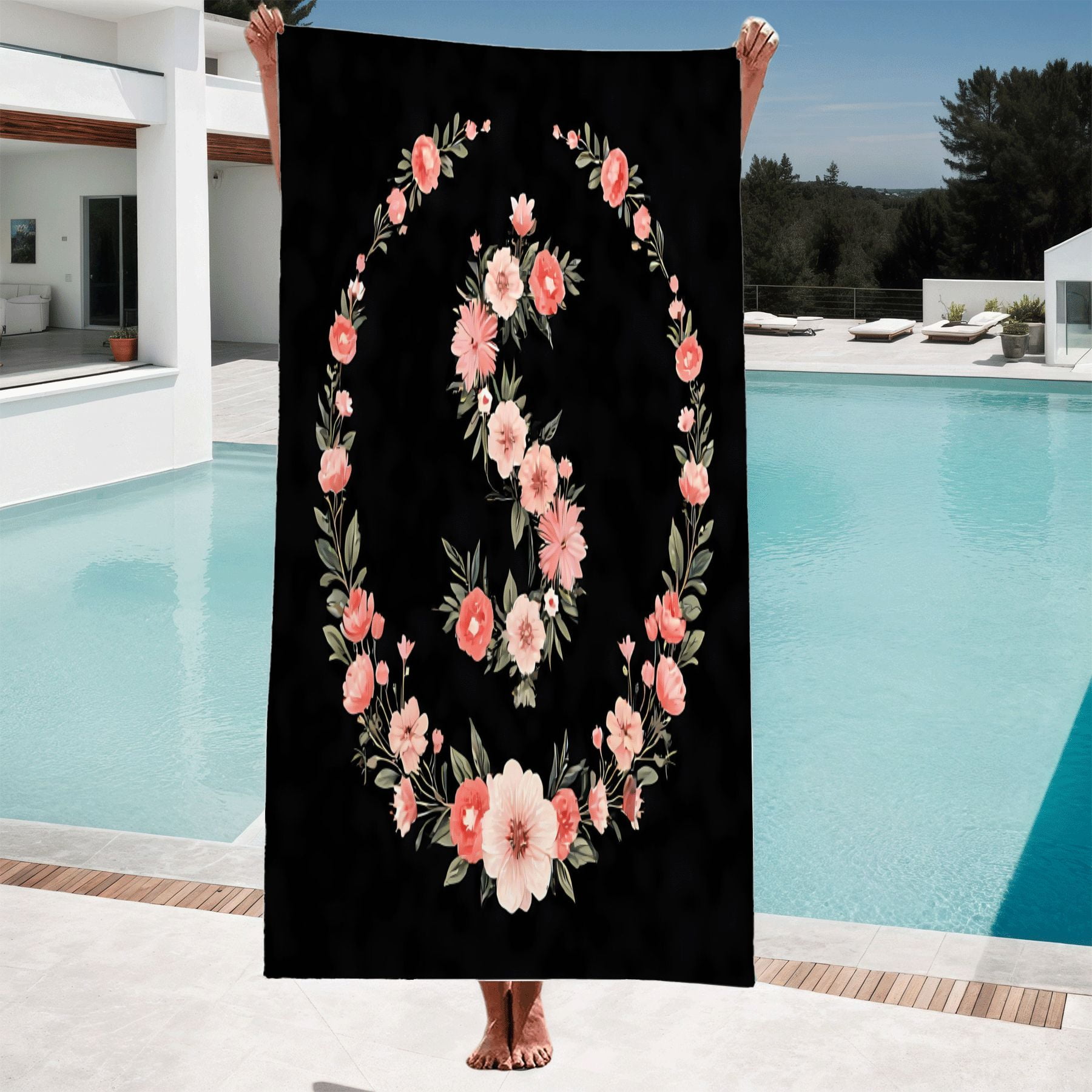 Elegant Floral Circular Pattern Beach Towel - Pink & Peach Flowers ...