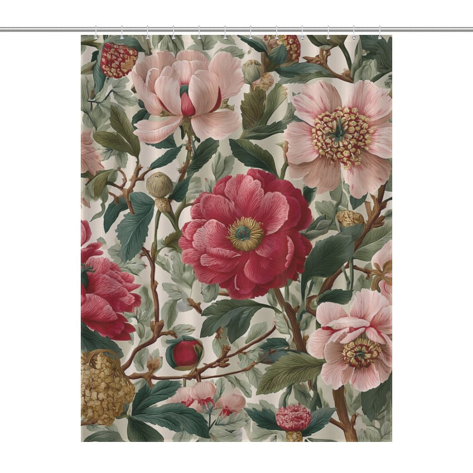 Elegant Floral Cream Textile Design Shower Curtain , Enchanted Forest ...