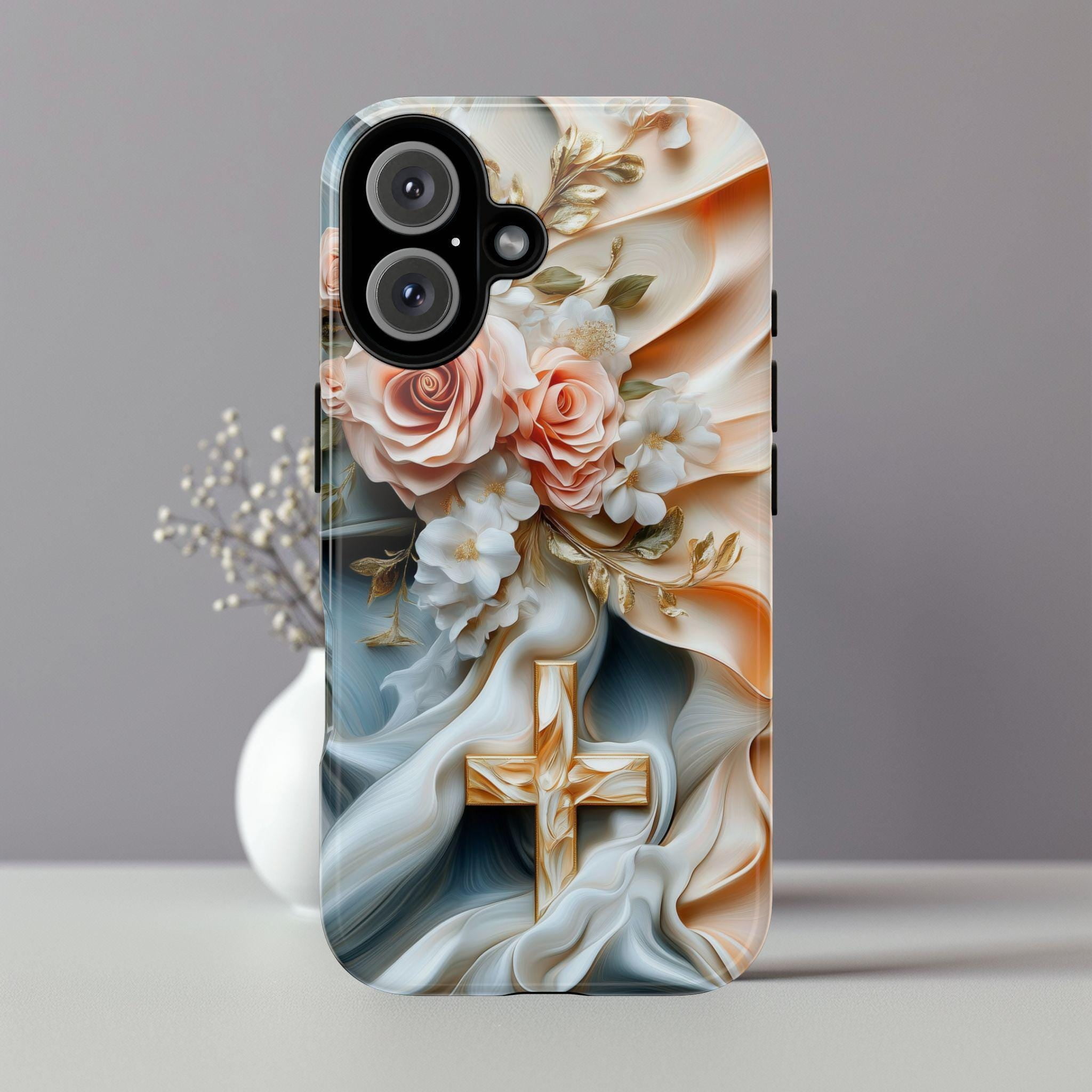 Elegant Floral Cross Faith Inspired Phone Case for iPhone 17 through 11 ...