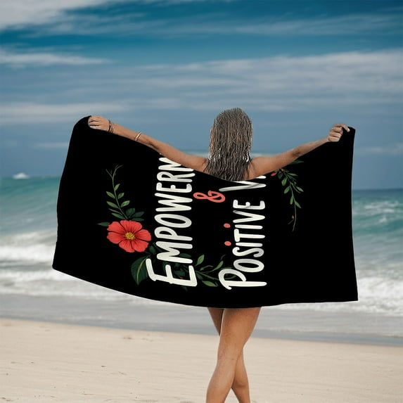 Elegant Floral Design Bath Towel - Black Background with Green Leaves ...