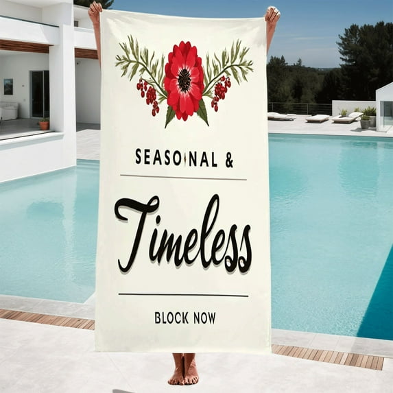 Elegant Floral Design Bath Towel - Seasonal Red Flower with Green ...