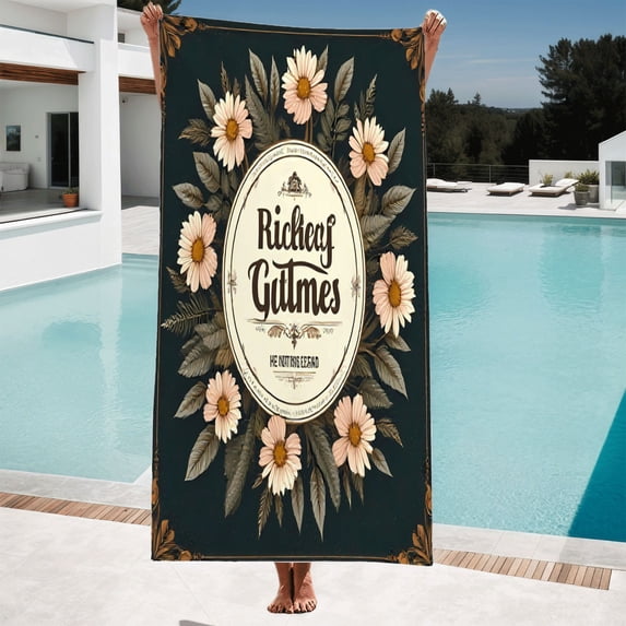 Elegant Floral Design Bath Towel - Vintage Style with Pink & White ...