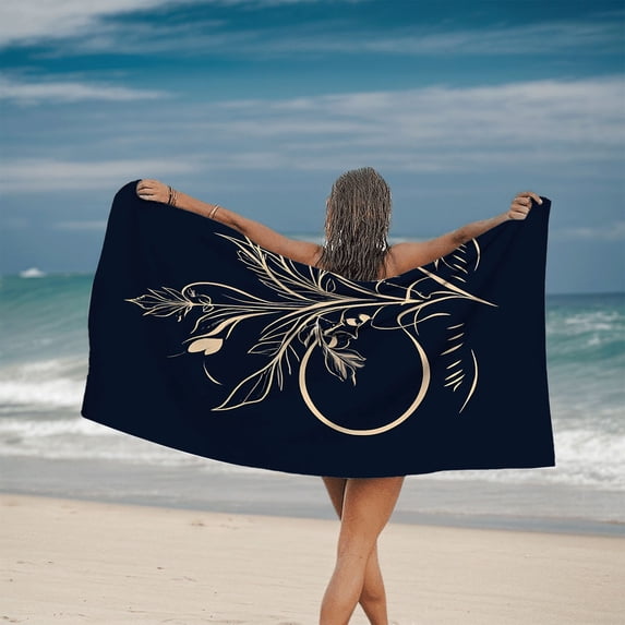 Elegant Floral Design Beach Towel - Intricate Beige Flowers Dark ...