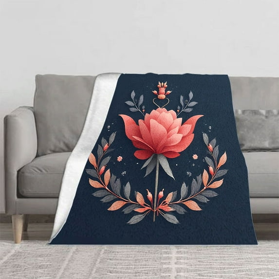 Elegant Floral Design Flannel Blanket - Soft Warm Cozy for Sofa Travel ...