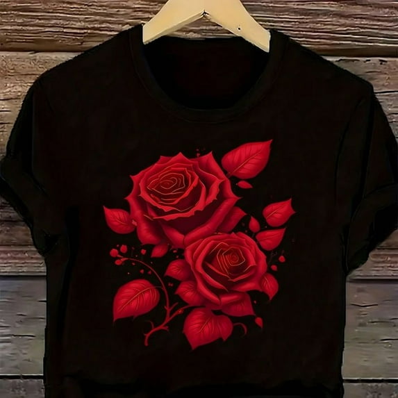 Elegant Floral Design Red Roses Print WoM1en's T-S1Hirt For VaL1entine ...