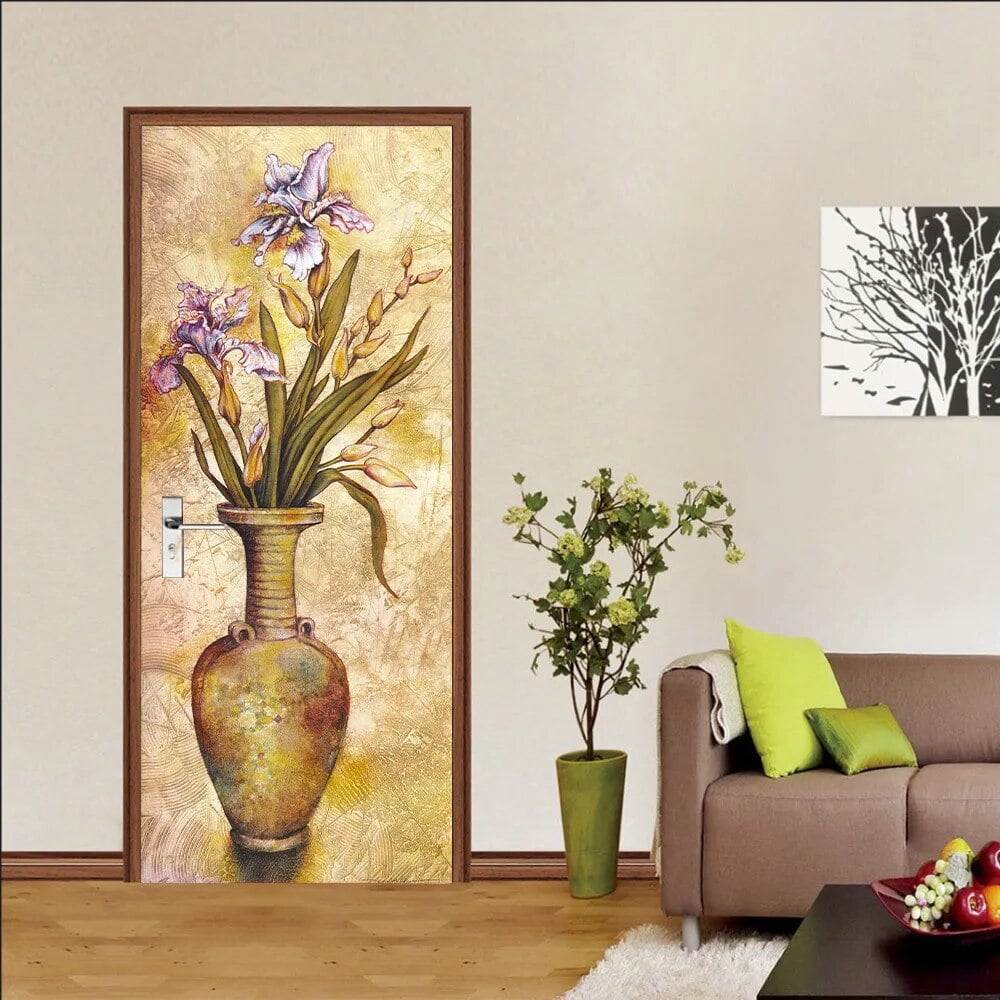 Elegant Floral Door Decals Romantic Floral Bedroom Decor Wallpaper ...