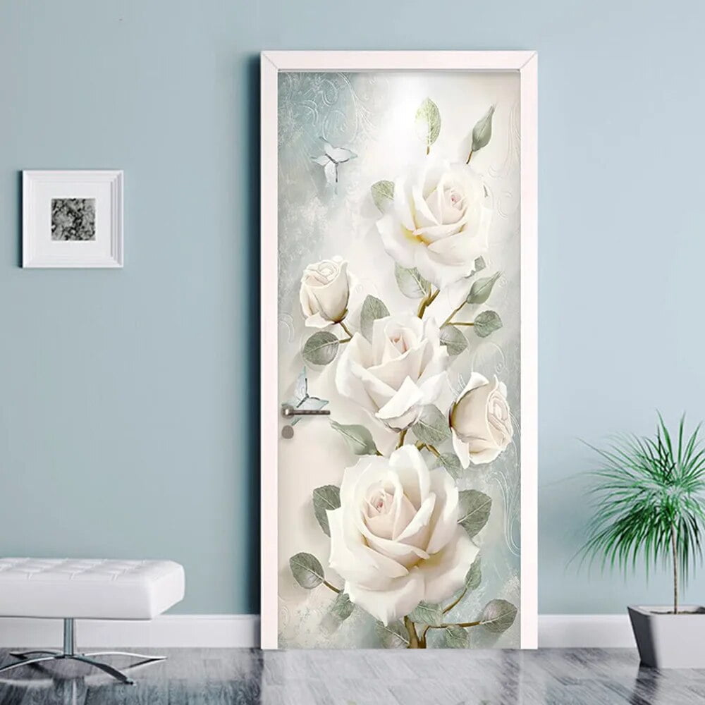 Elegant Floral Door Decals Romantic Floral Bedroom Decor Wallpaper ...