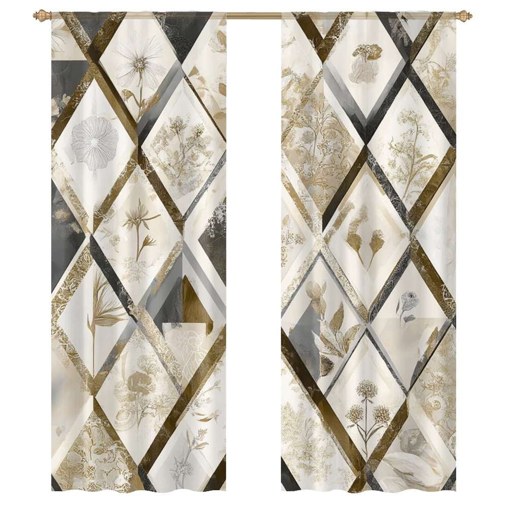 Elegant Floral Geometric Design Sheer Window Curtains for Living Room ...