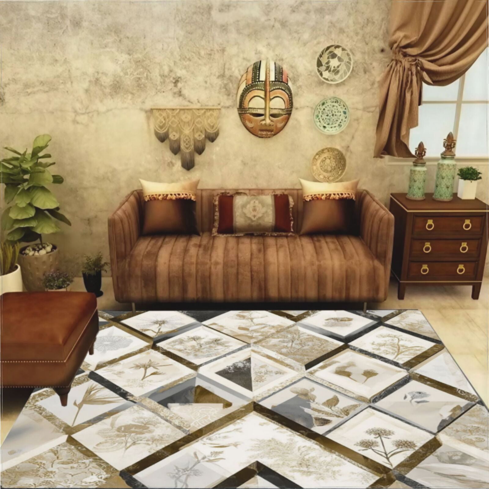 Elegant Floral Geometric Light Luxury Retro Carpet Large Size Living ...