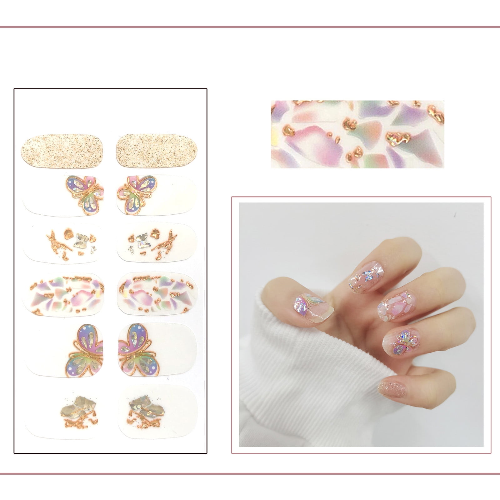 Elegant Floral Glitter Toe Wraps Self- Manicure Strips With Decorative ...
