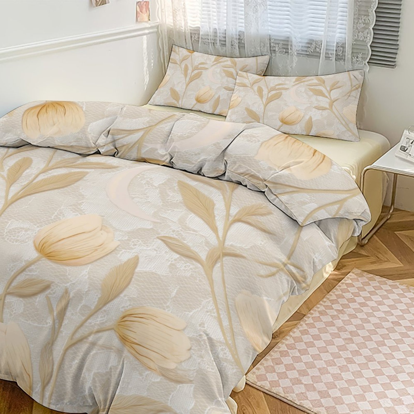 Elegant Floral Lace Moon Design Bedding Sets Twin Duvet Cover 3 Piece ...