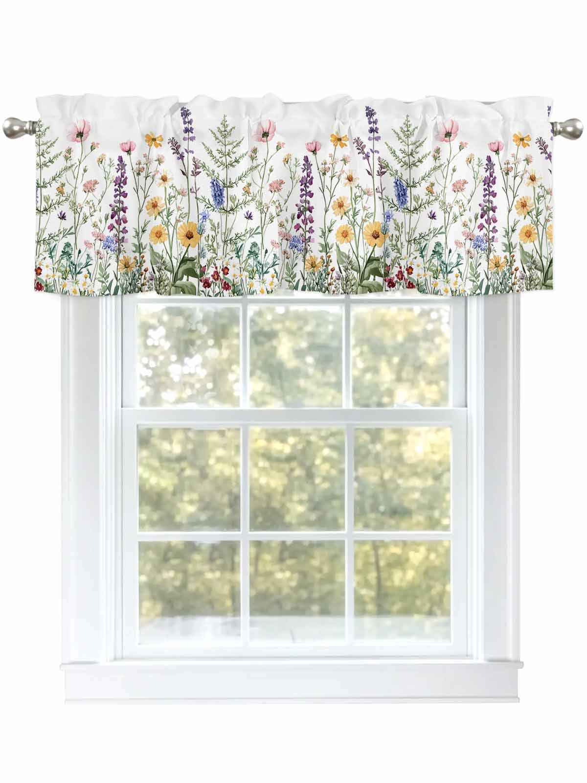 Elegant Floral Leaf Curtain Valances for Windows, Spring Summer Plant ...