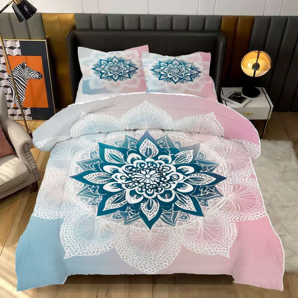 Elegant Floral Mandala Art Comforter Set Twin Size Bedding Set For ...