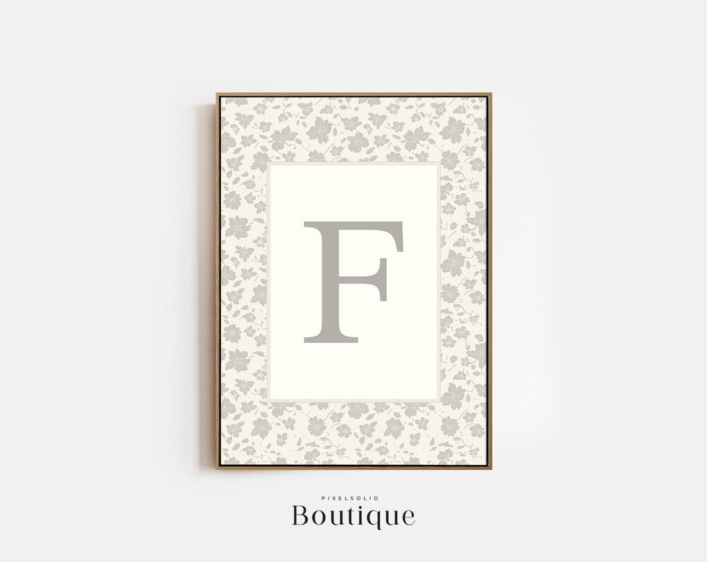 Elegant Floral Monogram Letter F Print, New Baby Gift, Floral Letter ...