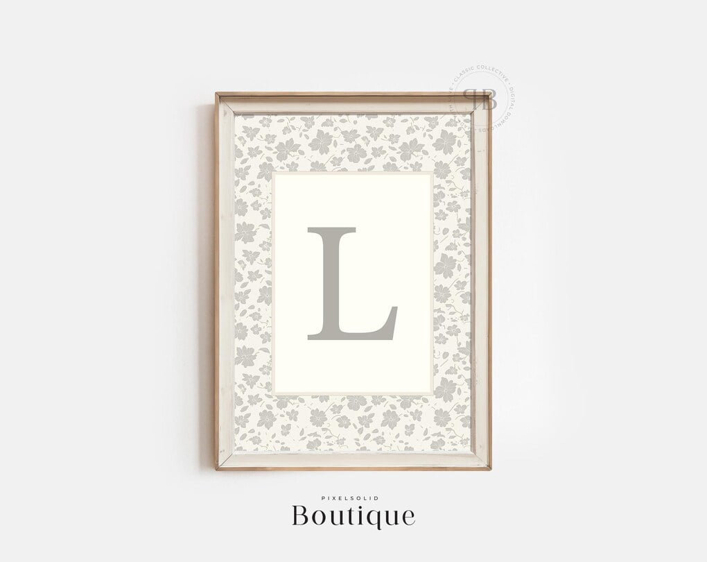 Elegant Floral Monogram Letter L Print, New Baby Gift, Floral Letter ...