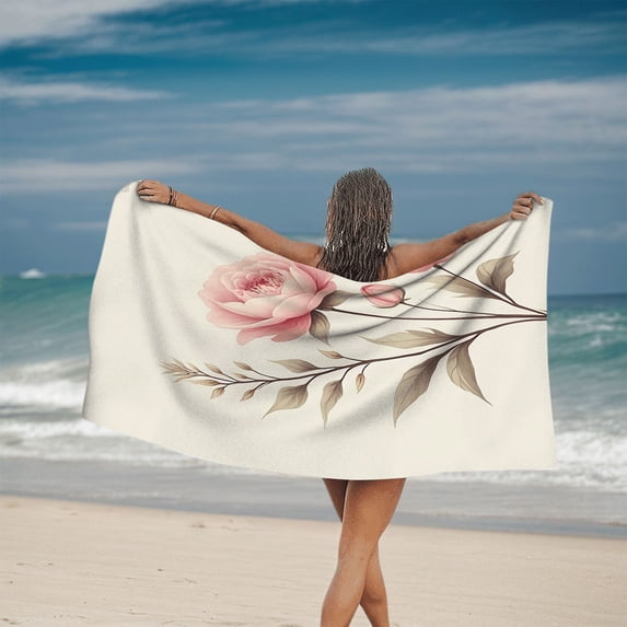 Elegant Floral Pattern Beach Towel - Large Pink Flower Design with ...