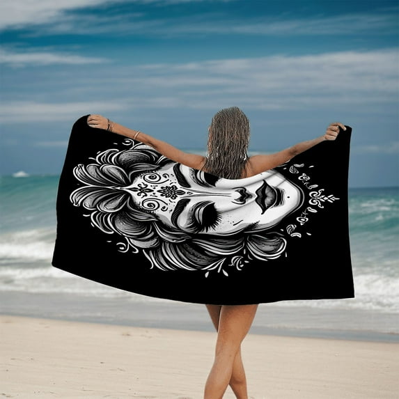 Elegant Floral Pattern Beach Towel - Stylish Black & White Design for ...