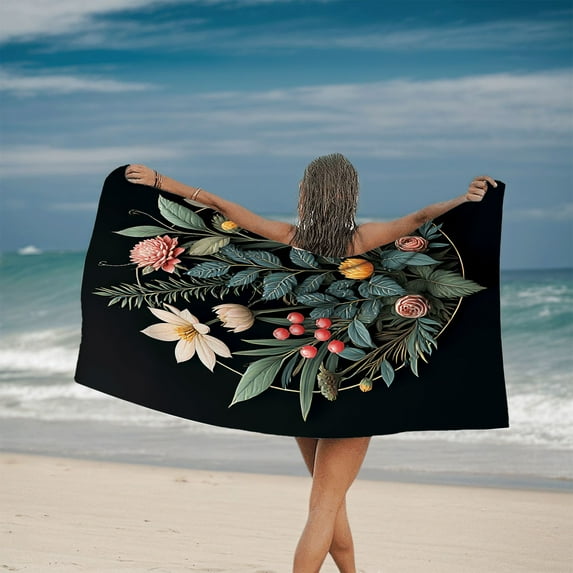 Elegant Floral Pattern Beach Towel - Vibrant Pink Orange & White ...