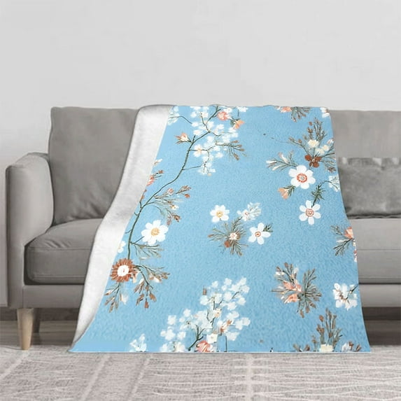 Elegant Floral Pattern Flannel Blanket - Soft Blue Background with ...