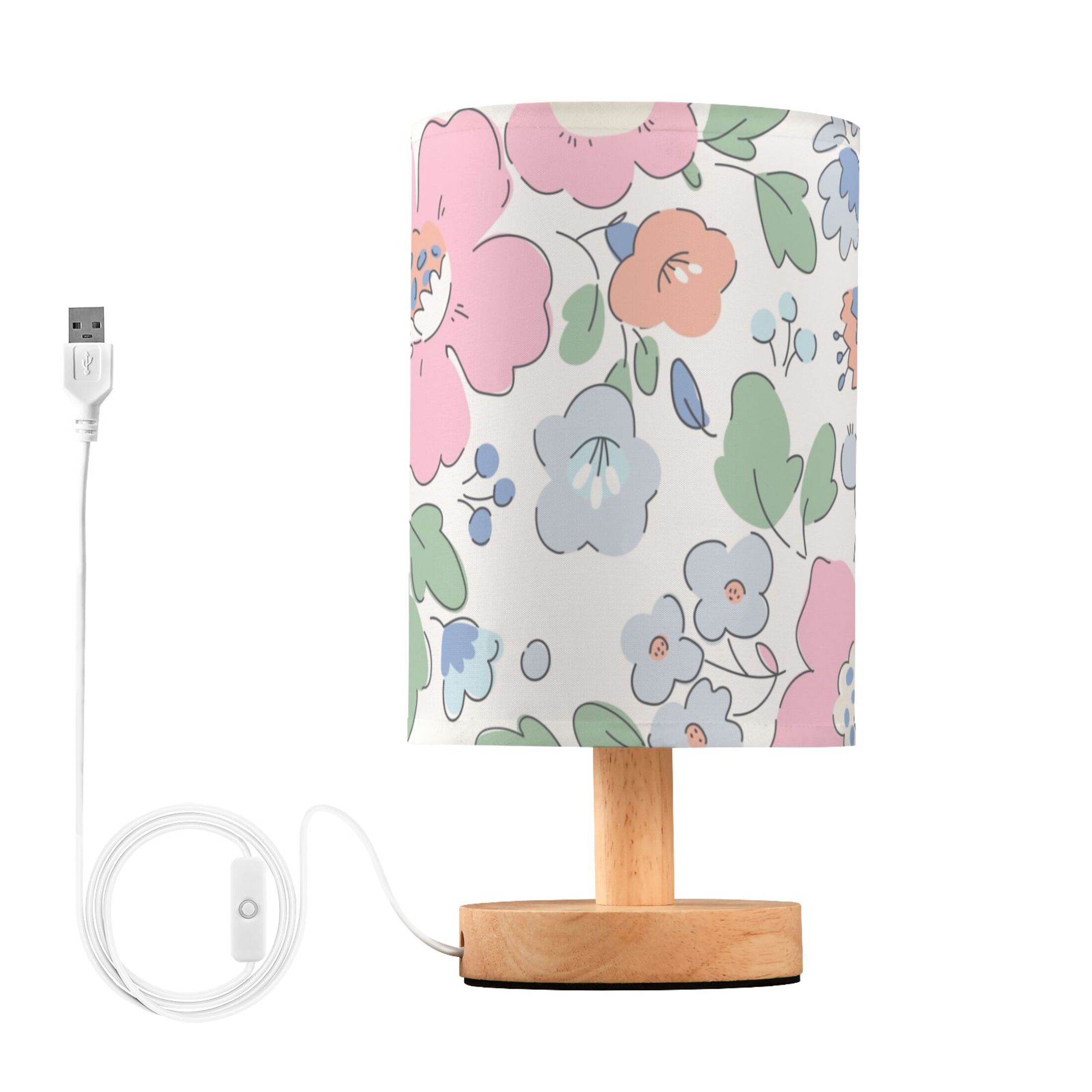 Elegant Floral Pink Flowers Bedside Table Lamp LED Warm Lights with USB ...