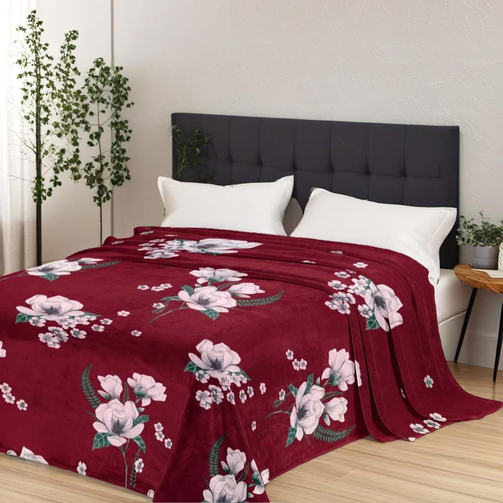 Elegant Floral Queen Comforter Set - Rich Burgundy with Delicate White ...