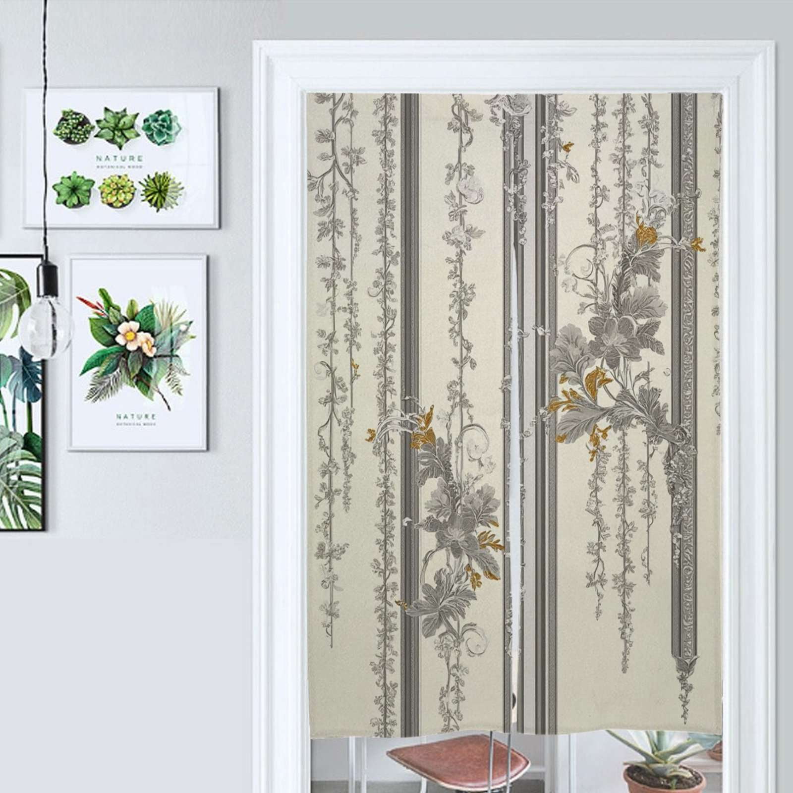 Elegant Floral Stripe Wallpaper Design Door Curtain Nordic Living Room ...