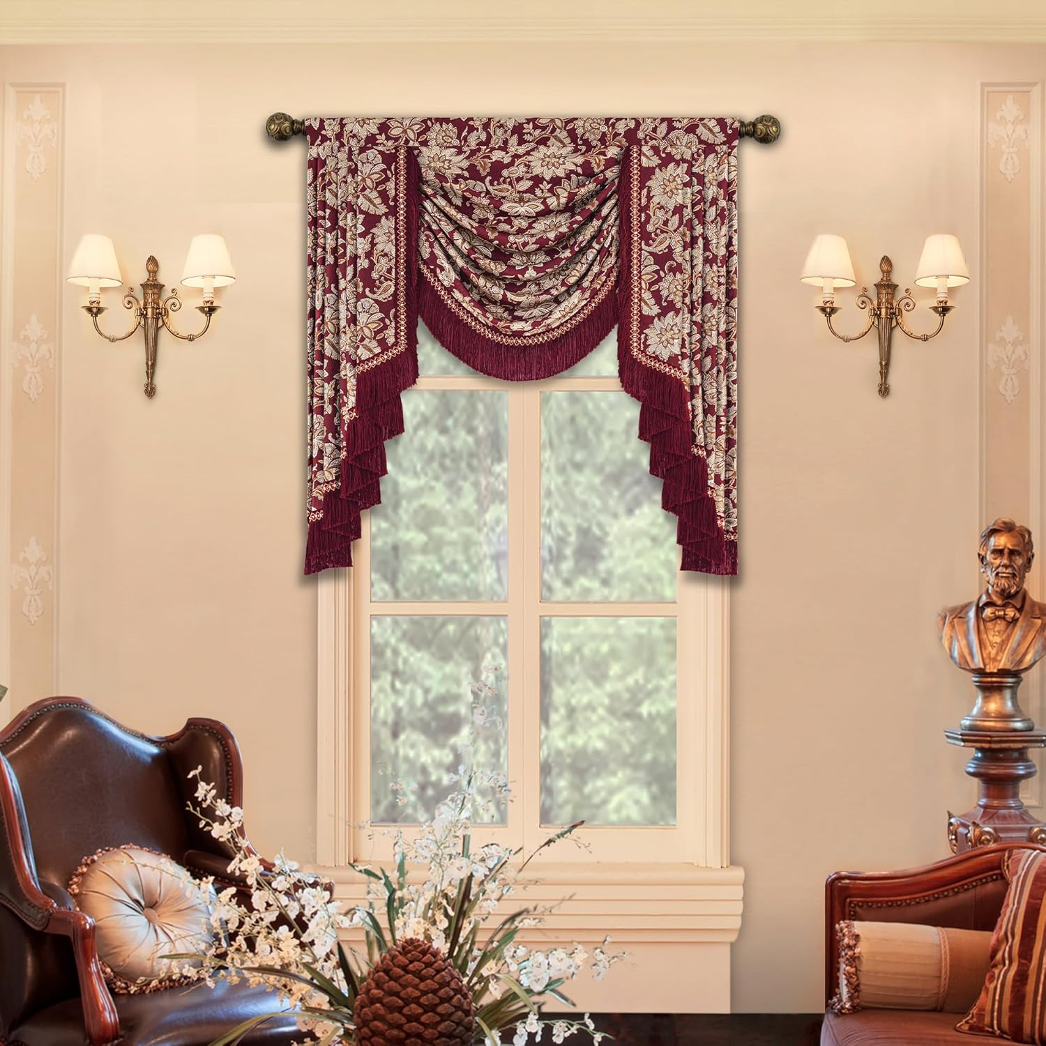 Elegant Floral Waterfall Valance for Living Room Bedroom, Vintage ...