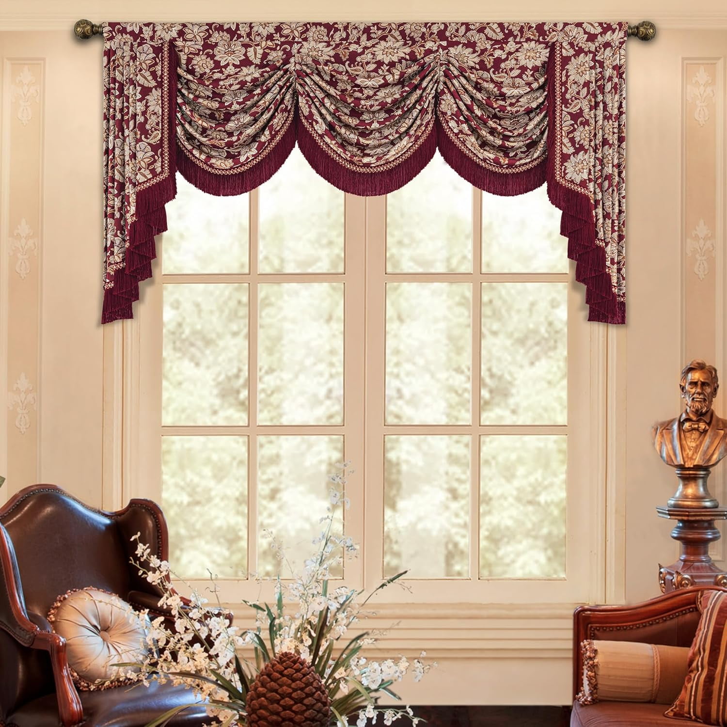 Elegant Floral Waterfall Valance for Living Room Bedroom, Vintage ...