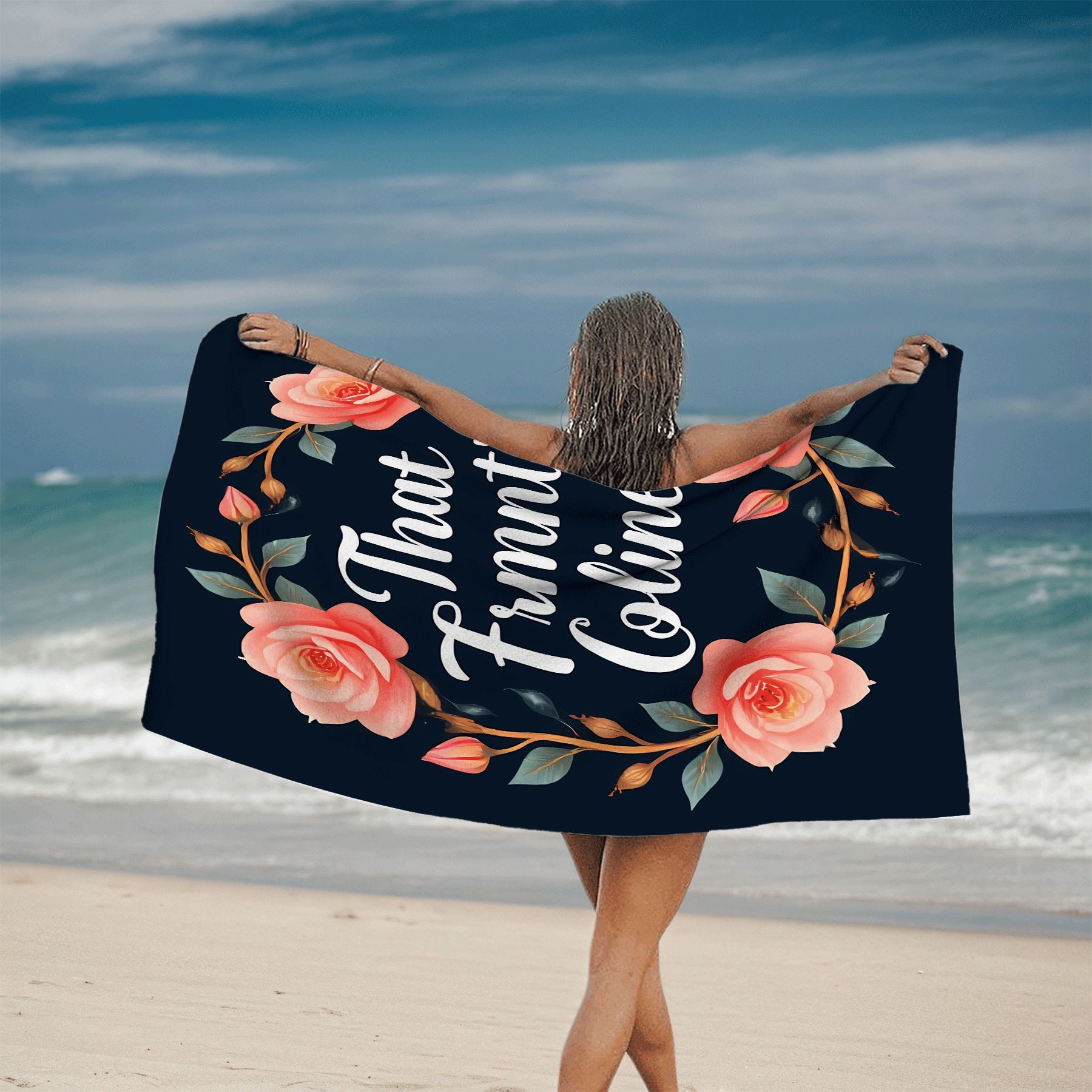 Elegant Floral Wreath Beach Towel - Pink & Peach Roses Design Perfect ...