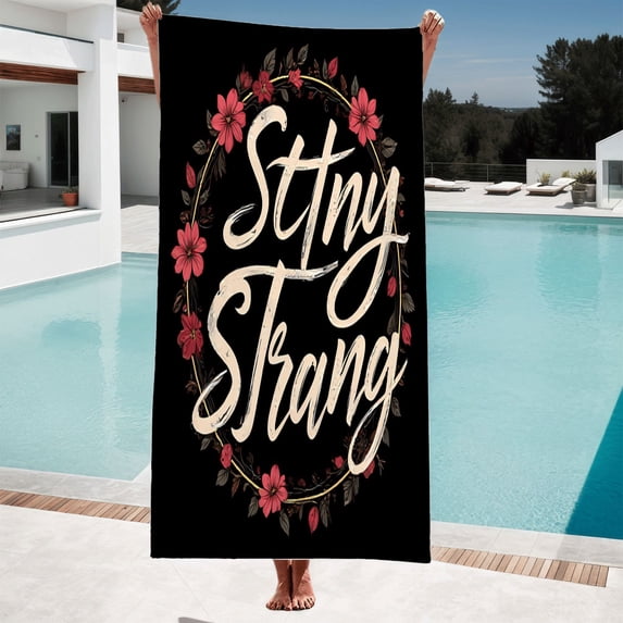 Elegant Floral Wreath Beach Towel - Red Flowers & Green Leaves Design ...