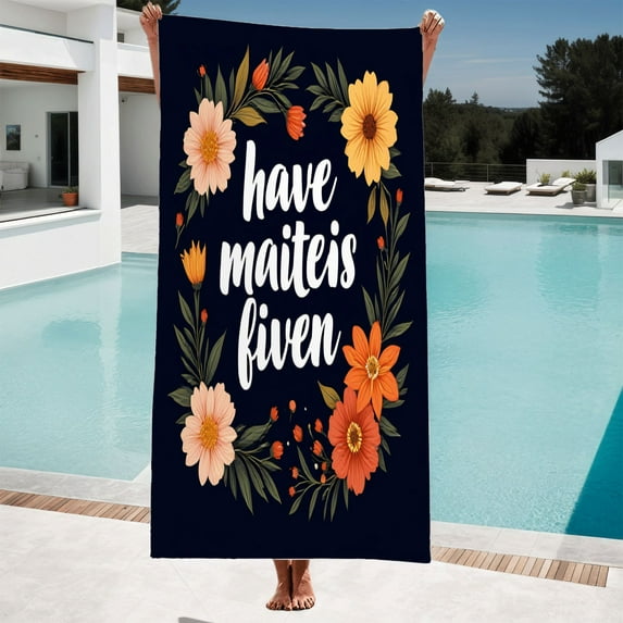 Elegant Floral Wreath Beach Towel - Vibrant Pink Orange & Yellow ...