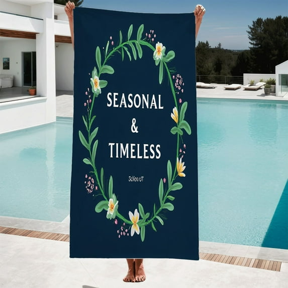 Elegant Floral Wreath Design Bath Towel - Dark Blue Background with ...