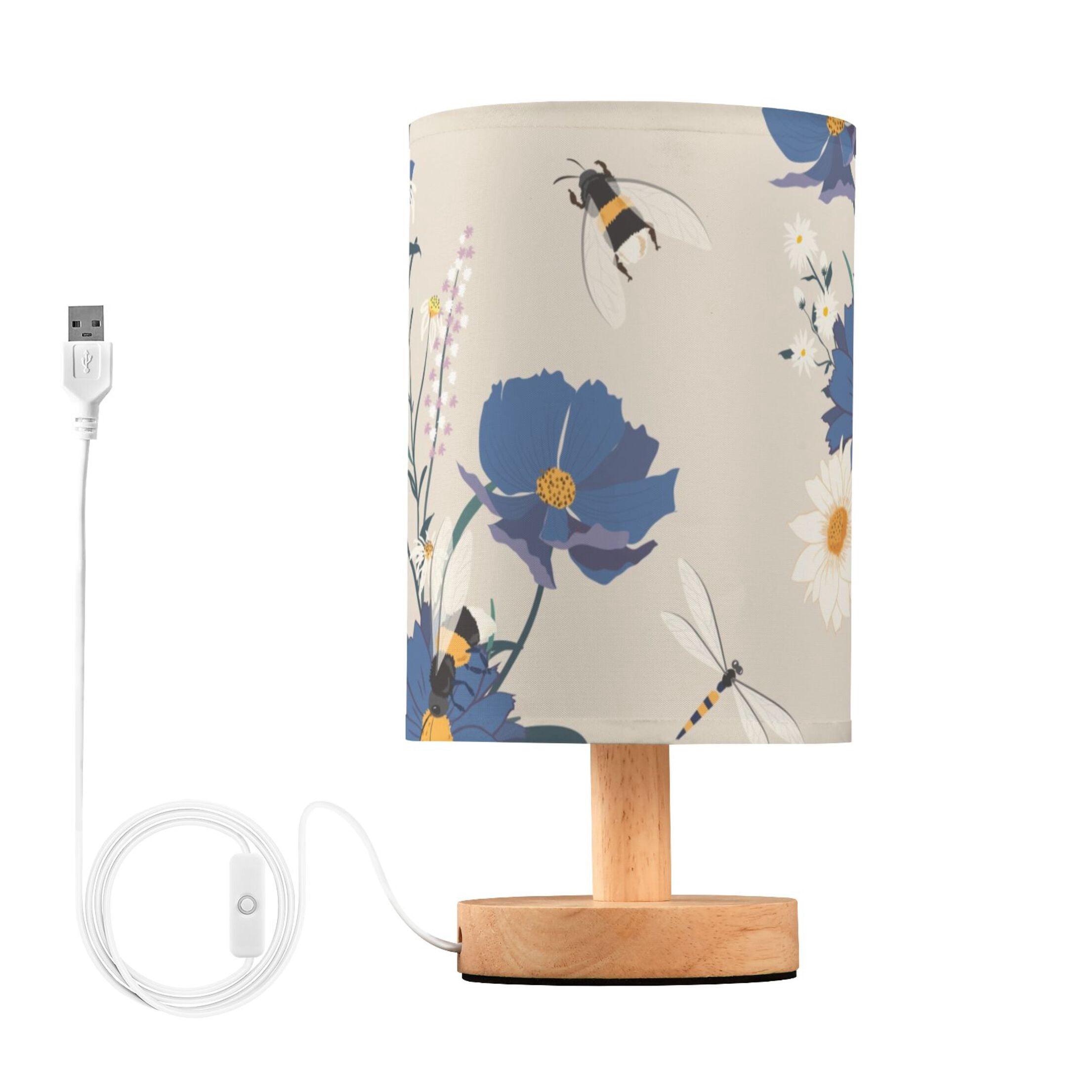 Elegant Flower Bee Bedside Table Lamp LED Warm Lights with USB Charging ...