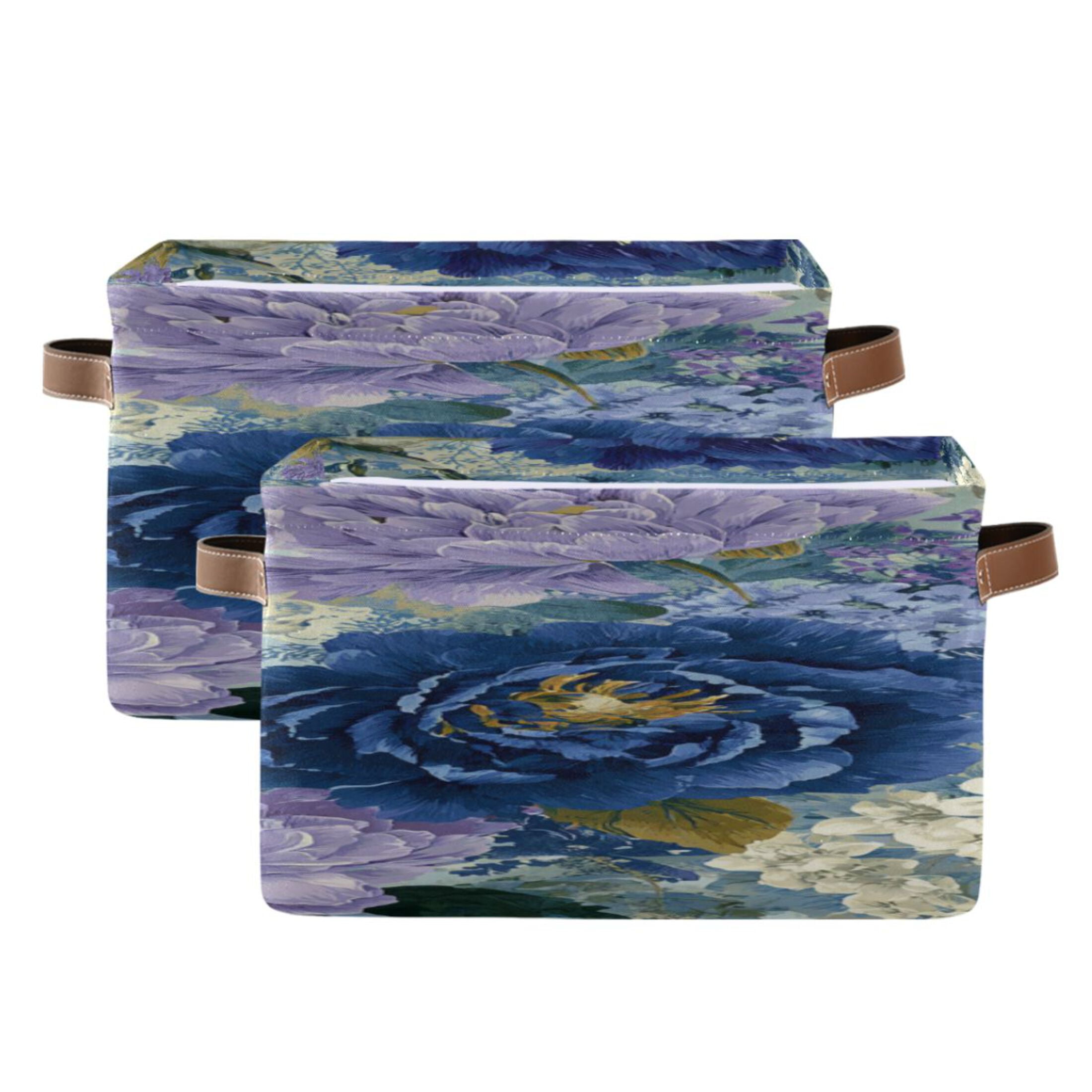 Elegant Flower Blooming Square Storage Bins with Handles Collapsible ...