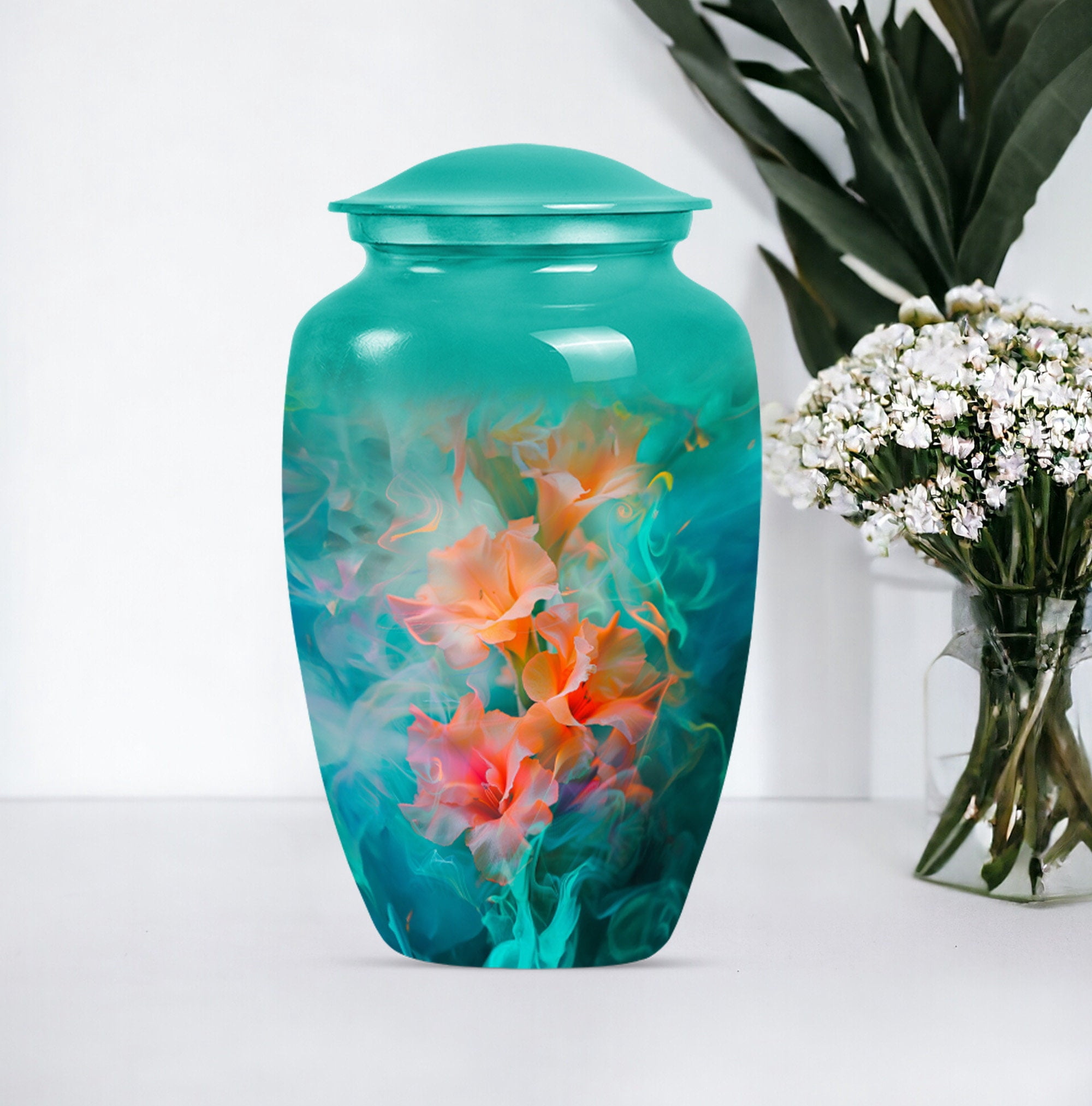 Elegant Flower Design Funeral Urn for Ashes, Vibrant Floral Urn ...