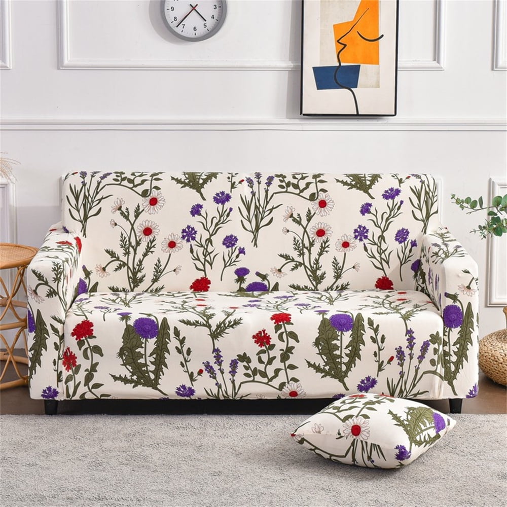 Elegant Flower Plant Sofa Cover Geometric Leaf Elastic Full Package 3 ...