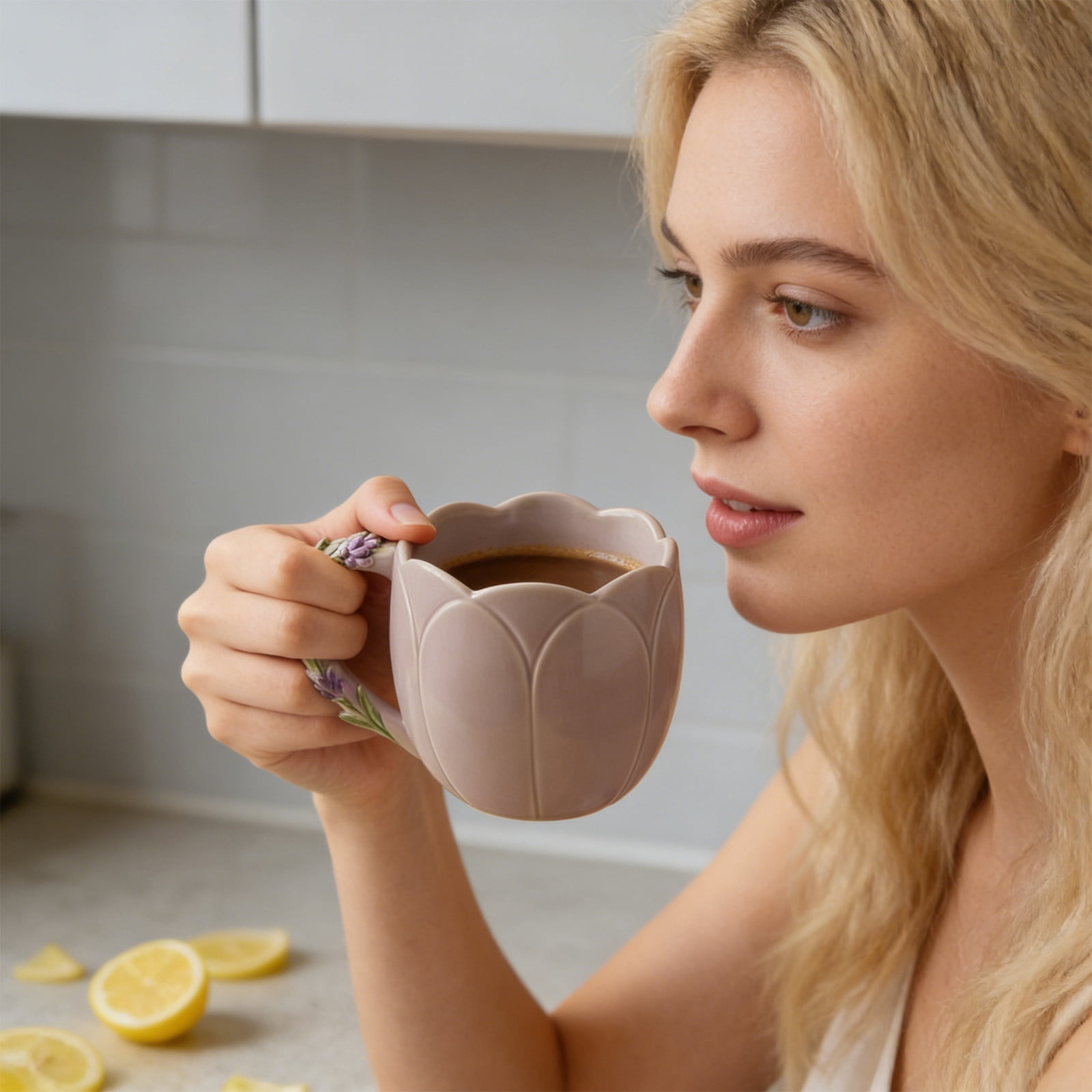 Elegant Flower Shaped Mug, Resin Exterior & Stainless Steel Interior ...