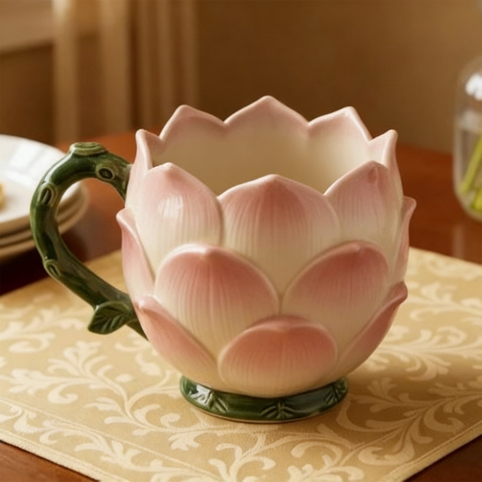 Elegant Flower Shaped Mug | Resin & Stainless Steel Sculpted Drinkware ...