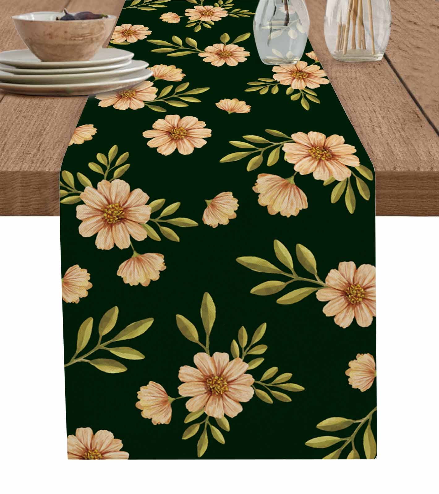 Elegant Flowers Burlap-Cotton Table Runner 90 Inches Long,Spring Floral ...