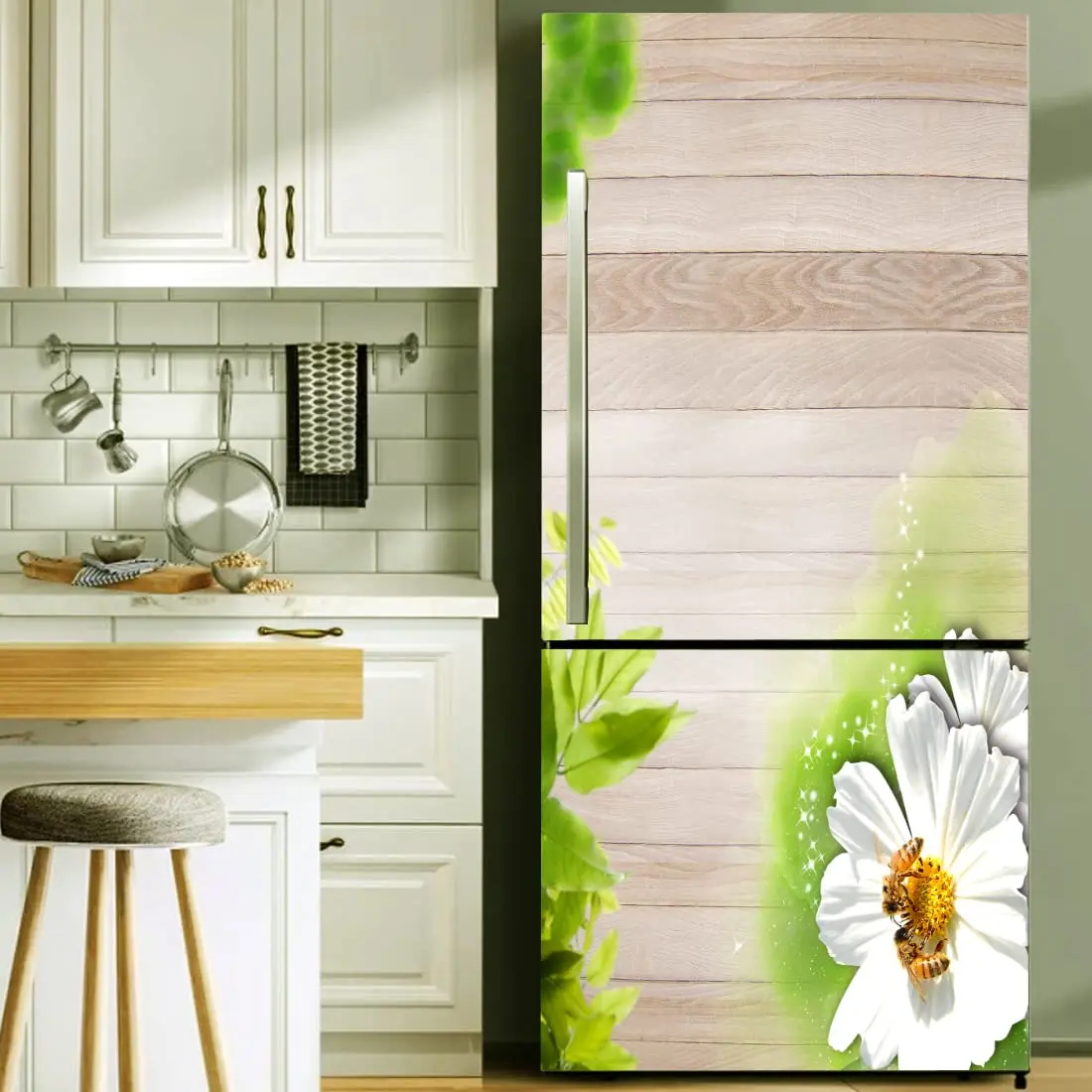 Elegant Flowers Butterfly Refrigerator Stickers Romantic Floral Fridge ...