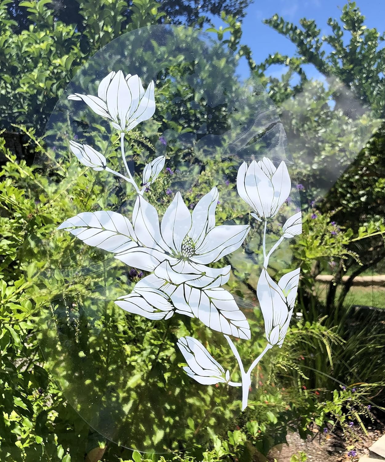 Elegant Flowers Etched Glass Window Decal - Removable & Reusable Cling ...