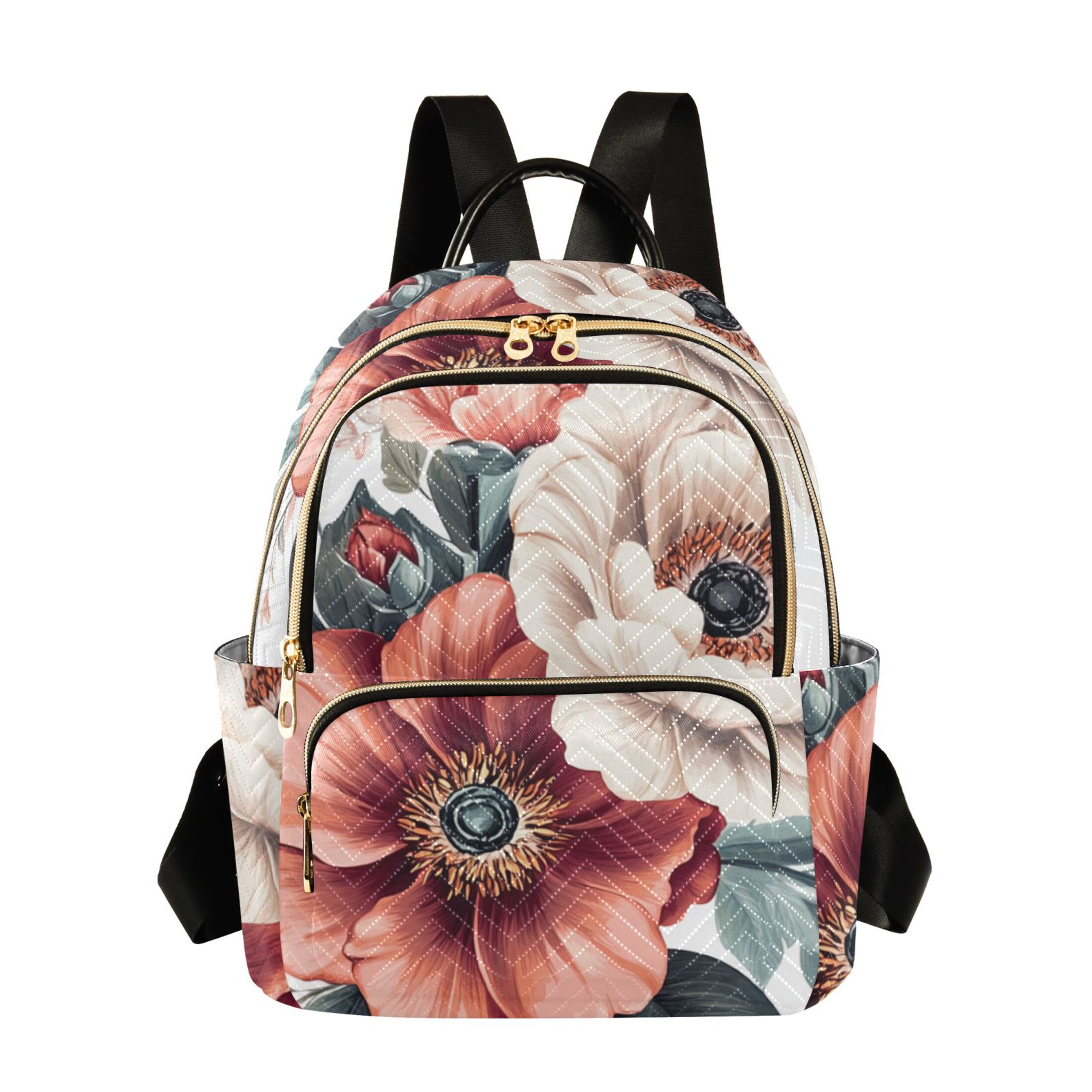 Elegant Flowers Leaves Hand Drawn Style Quilted Backpack Fashion ...