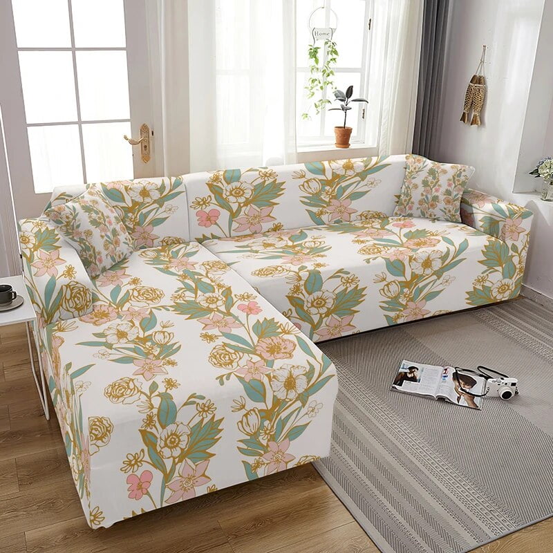 Elegant Flowers Pattern Elastic Sofa Covers Washable Stretch Slipcover ...